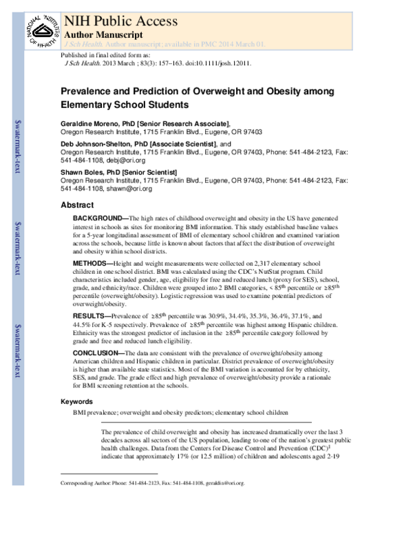 (PDF) Prevalence and Prediction of Overweight and Obesity Among ...