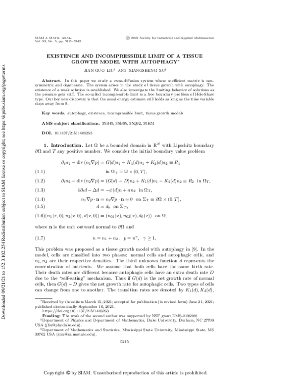 (PDF) Existence and Incompressible Limit of a Tissue Growth Model with ...