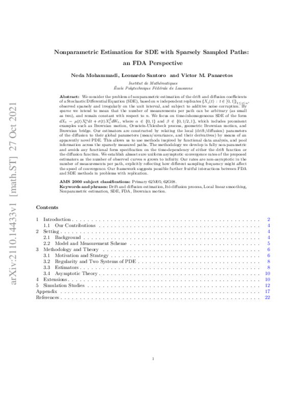 (PDF) Nonparametric estimation for SDE with sparsely sampled paths: An FDA perspective