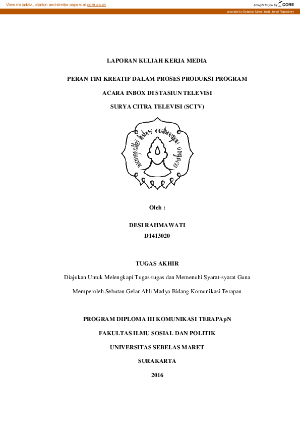 (PDF) Peran Tim Kreatif dalam Proses ProduksiProgram Acara Inbox di ...