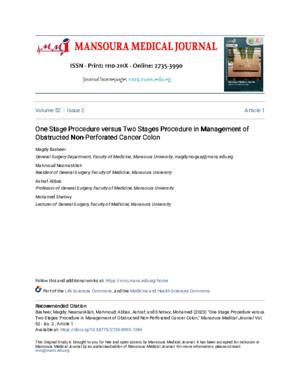 (PDF) One Stage Procedure versus Two Stages Procedure in Management of ...