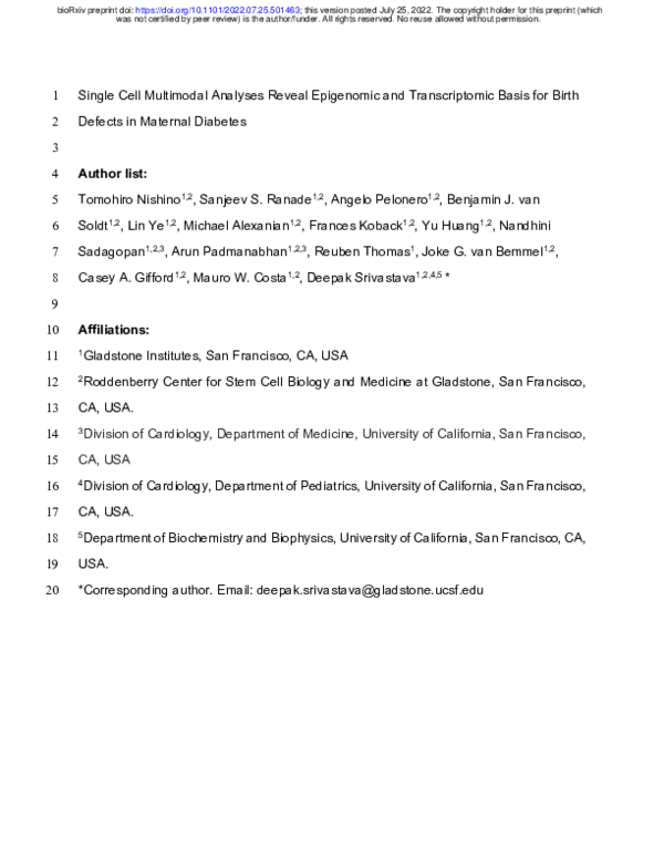 (PDF) Single Cell Multimodal Analyses Reveal Epigenomic and Transcriptomic Basis for Birth ...