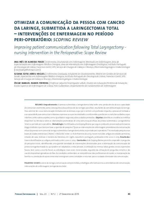 (PDF) Otimizar a comunicação da pessoa com cancro da laringe, submetida ...