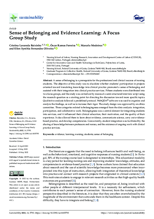 (PDF) Sense of Belonging and Evidence Learning: A Focus Group Study