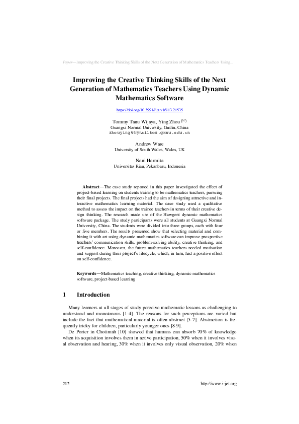 (PDF) Improving the Creative Thinking Skills of the Next Generation of ...