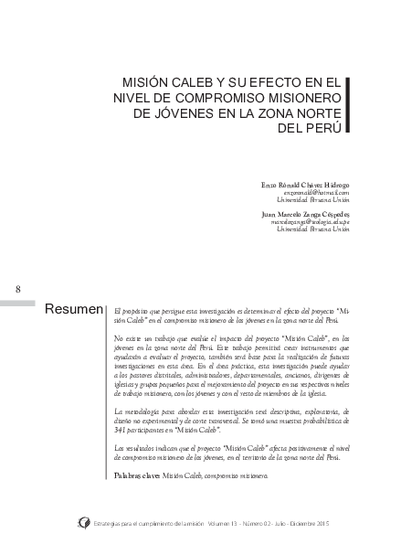 (PDF) Misión Caleb y Su Efecto en El Nivel De Compromiso Misionero De Jóvenes en La Zona Norte ...