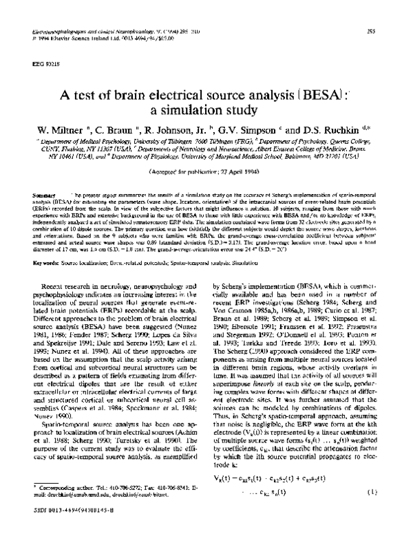 (PDF) A test of brain electrical source analysis (BESA): a simulation ...