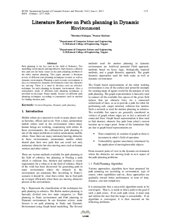 (PDF) Literature Review on Path planning in Dynamic Environment