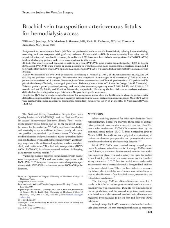 (PDF) Brachial vein transposition arteriovenous fistulas for ...