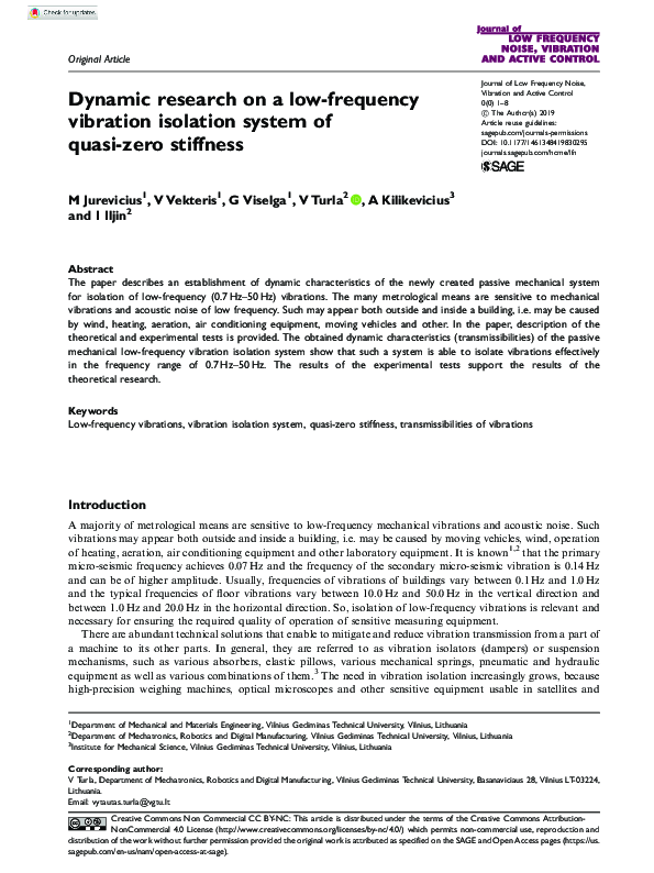 (PDF) Dynamic research on a low-frequency vibration isolation system of quasi-zero stiffness