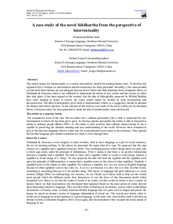 (PDF) A case study of the novel Siddhartha from the perspective of ...