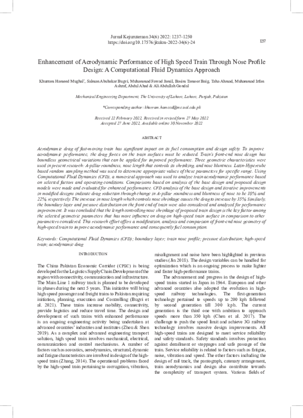 (PDF) Enhancement of Aerodynamic Performance of High Speed Train Through Nose Profile Design: A ...