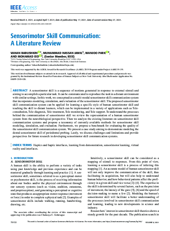 (PDF) Sensorimotor Skill Communication: A Literature Review