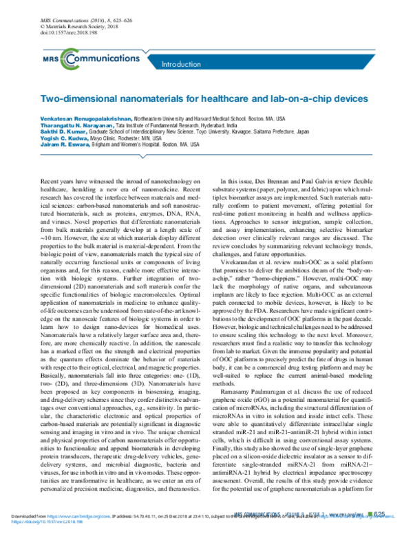 (PDF) Two-dimensional nanomaterials for healthcare and lab-on-a-chip devices