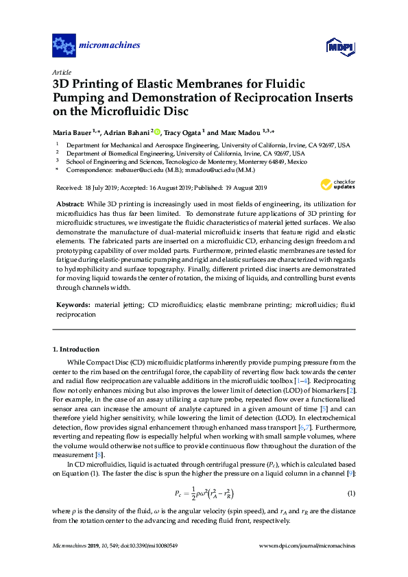 (PDF) 3D Printing of Elastic Membranes for Fluidic Pumping and Demonstration of Reciprocation ...