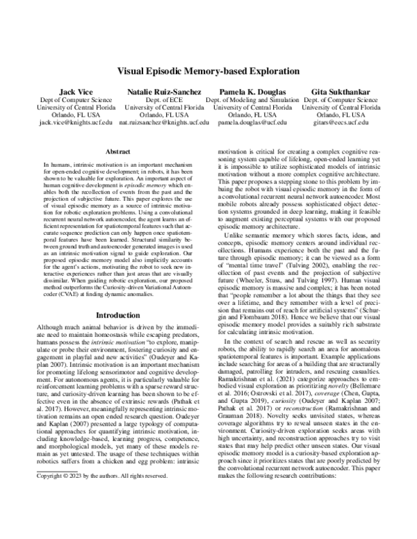 (PDF) Visual Episodic Memory-based Exploration