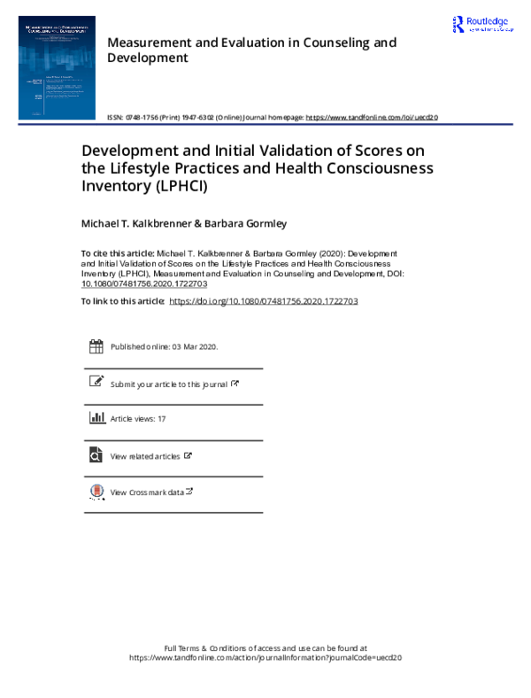 (PDF) Development and Initial Validation of Scores on the Lifestyle Practices and Health ...