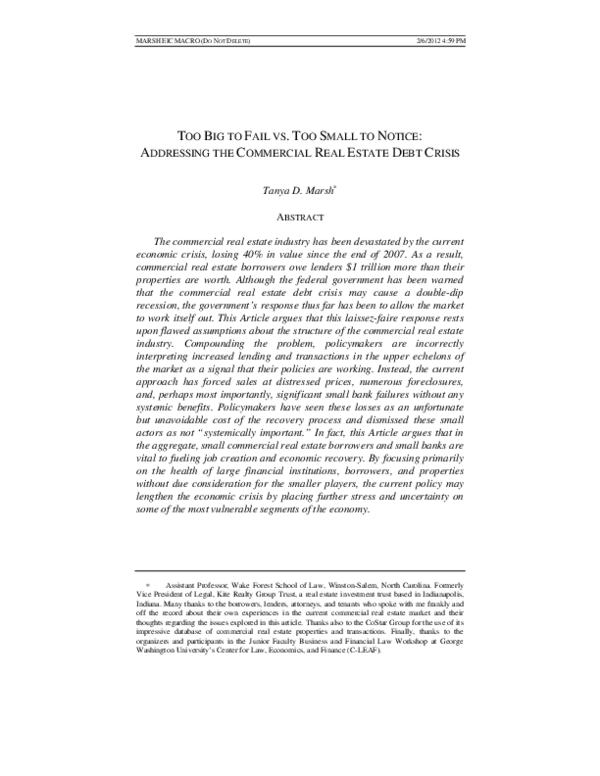 (PDF) Too Big to Fail vs. Too Small to Notice: Addressing the ...