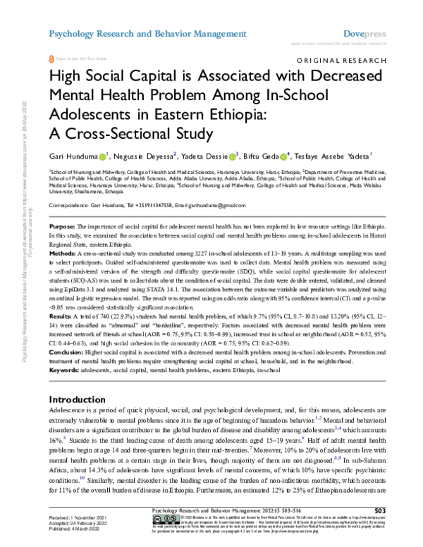 (PDF) High Social Capital is Associated with Decreased Mental Health ...