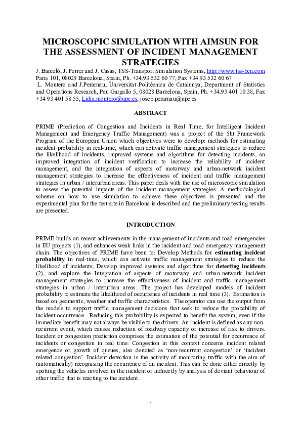 (PDF) Microscopic Simulation with Aimsum for the Assessment of Incident Management Strategies