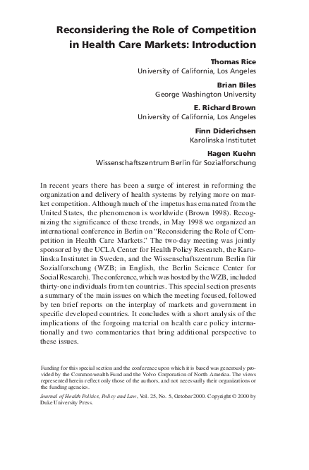 (PDF) Reconsidering the Role of Competition in Health Care Markets ...