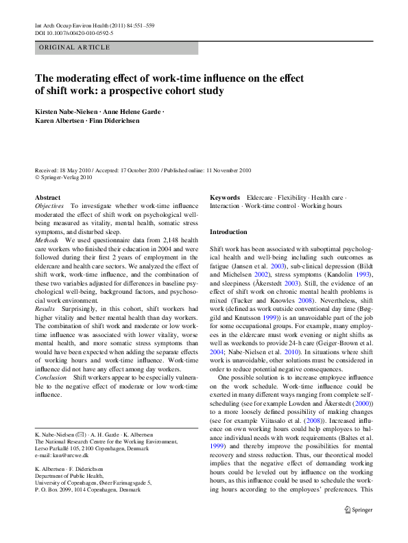 (PDF) The moderating effect of work-time influence on the effect of ...