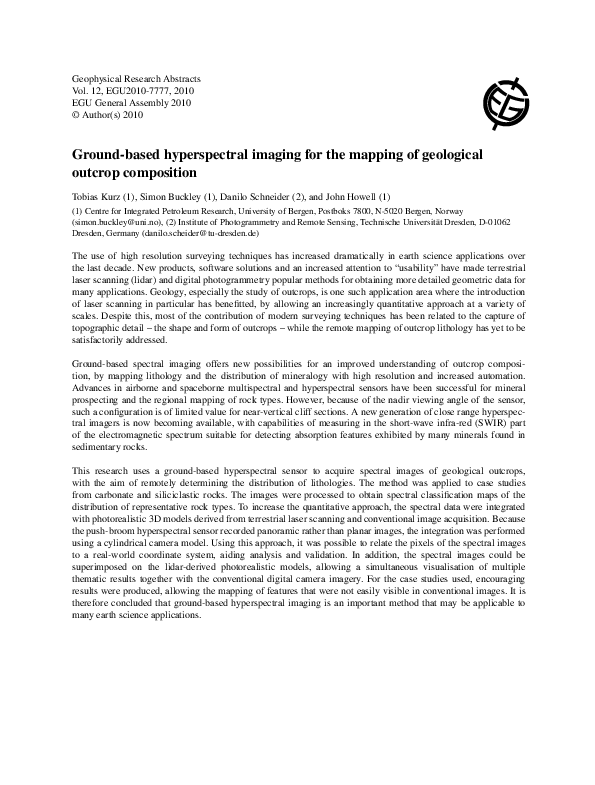 (PDF) Ground-based hyperspectral imaging for the mapping of geological ...