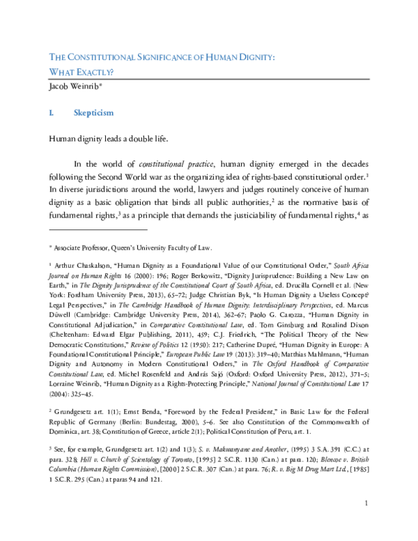 (PDF) The Constitutional Significance of Human Dignity: What Exactly?