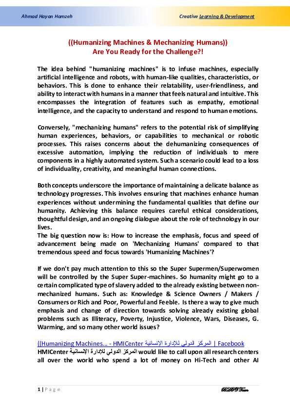 (PDF) Humanizing Machines & Mechanizing Humans)) Are You Ready for the ...