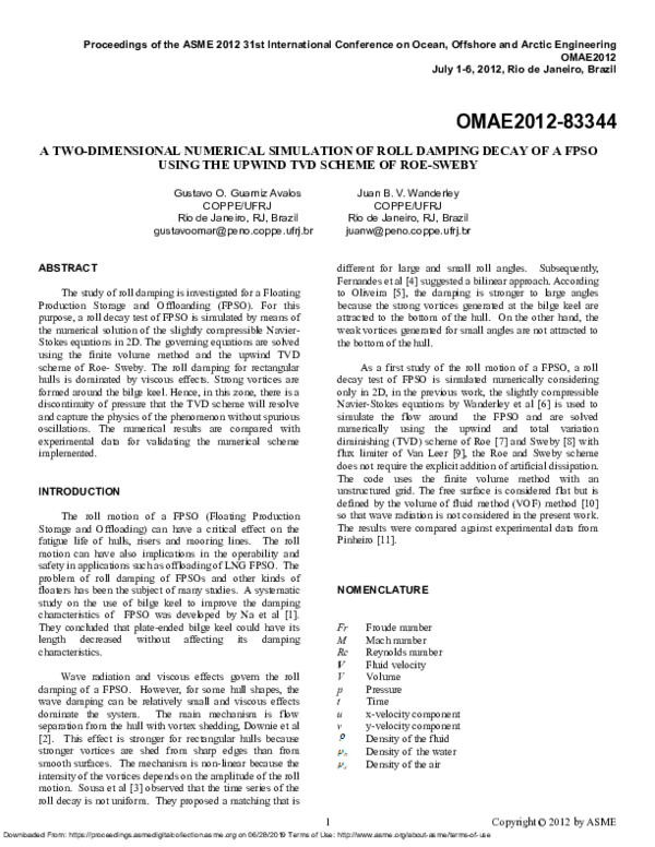 (PDF) A Two-Dimensional Numerical Simulation of Roll Damping Decay of a FPSO Using the Upwind ...