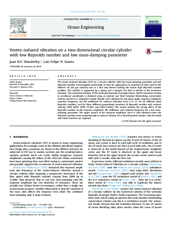 Pdf Vortex Induced Vibration On A Two Dimensional Circular Cylinder With Low Reynolds Number
