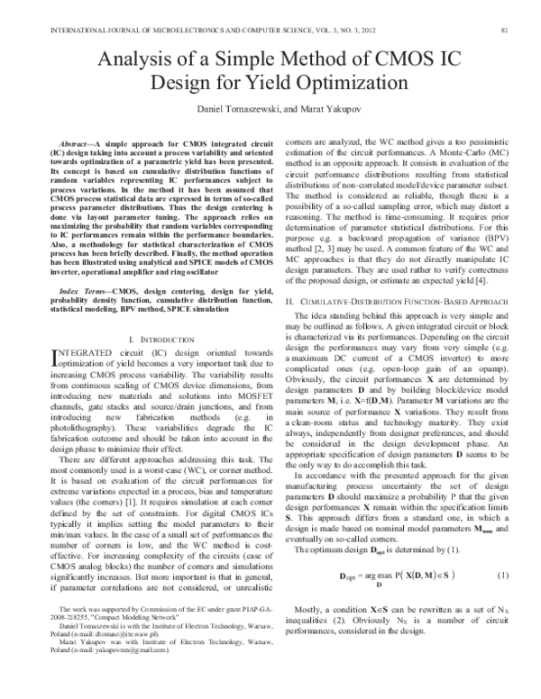 (PDF) Analysis of a Simple Method of CMOS IC Design for Yield Optimization