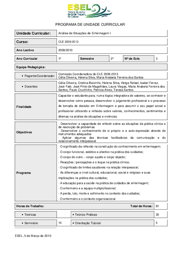(PDF) Programa De Unidade Curricular
