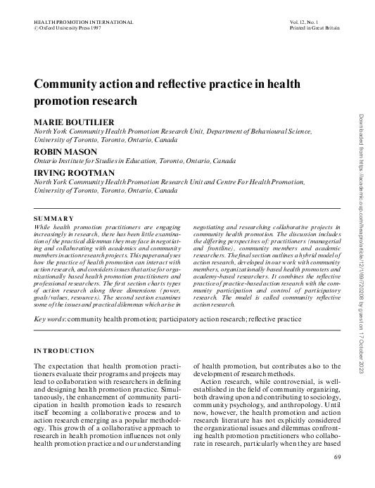(PDF) Community action and reflective practice in health promotion research