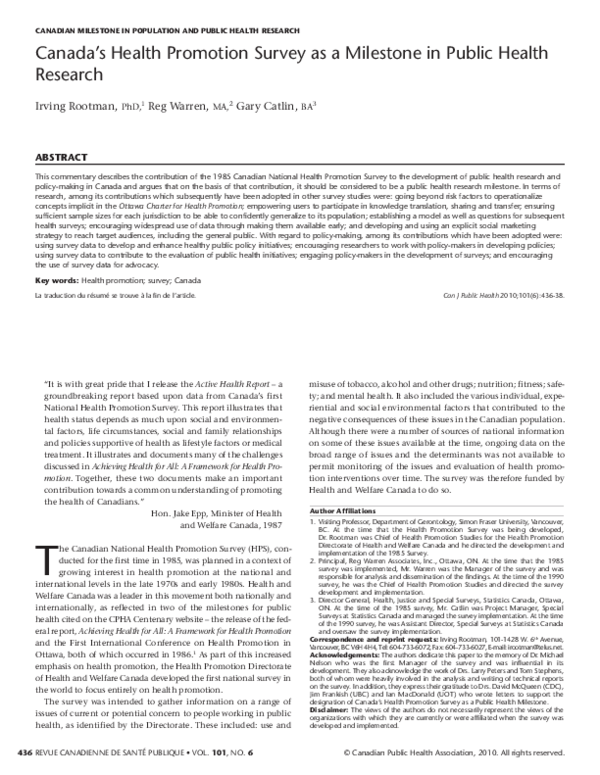 (PDF) Canada’s Health Promotion Survey as a Milestone in Public Health ...