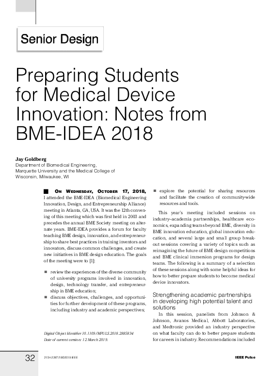 (PDF) Preparing Students for Medical Device Innovation: Notes from BME ...