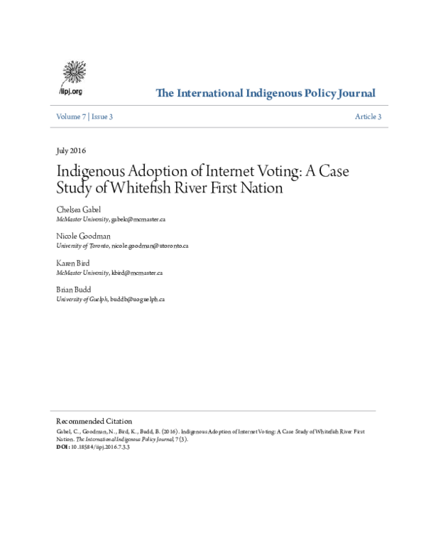 (PDF) Indigenous Adoption of Internet Voting: A Case Study of Whitefish ...