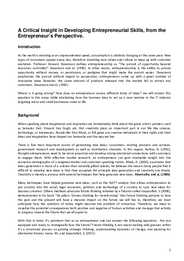(PDF) A Critical Insight in Developing Entrepreneurial Skills, from the ...