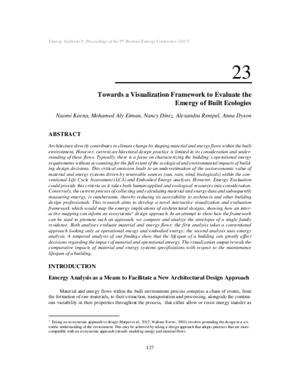 (PDF) Towards a Visualization Framework to Evaluate the Emergy of Built ...