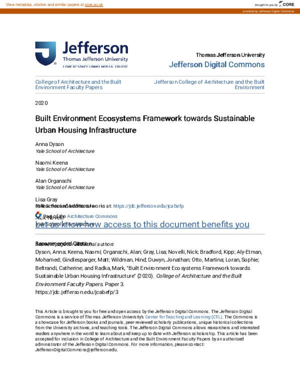 (PDF) Built Environment Ecosystems Framework towards Sustainable Urban Housing Infrastructure
