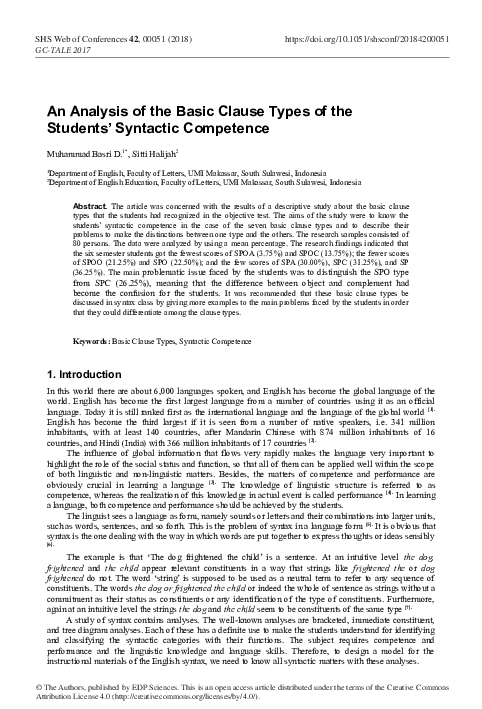 (PDF) An Analysis of the Basic Clause Types of the Students’ Syntactic Competence