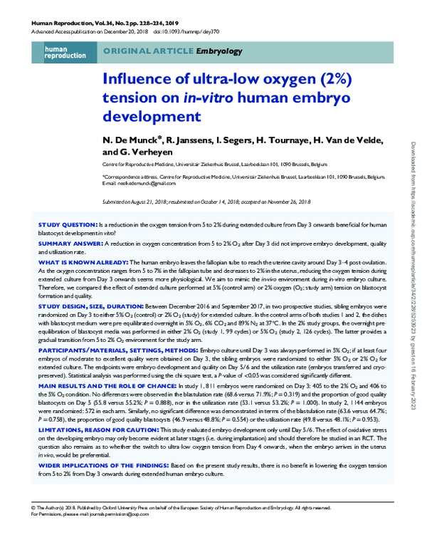 (PDF) Influence of ultra-low oxygen (2%) tension onin-vitrohuman embryo ...
