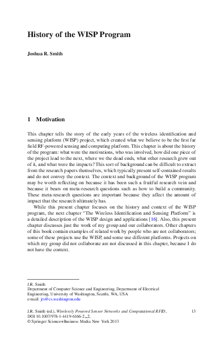 (PDF) History of the WISP Program