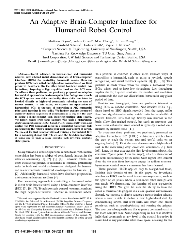 (PDF) An adaptive brain-computer interface for humanoid robot control