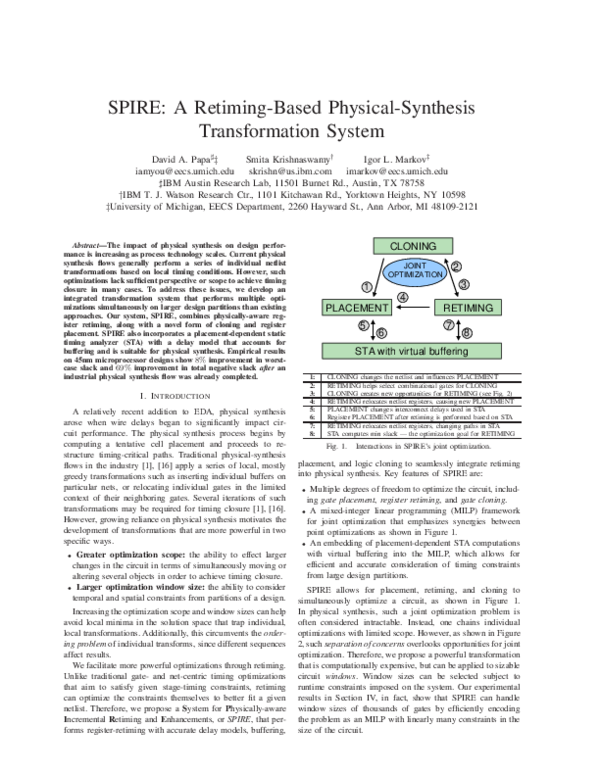 (PDF) SPIRE: A retiming-based physical-synthesis transformation system