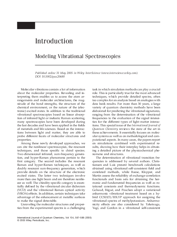 (PDF) Introduction: Modeling vibrational spectroscopies