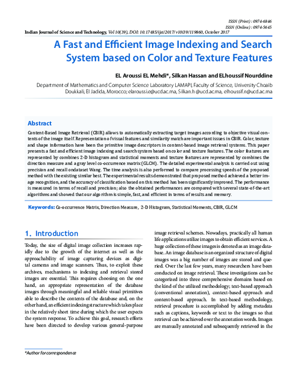 (PDF) A Fast and Efficient Image Indexing and Search System based on ...