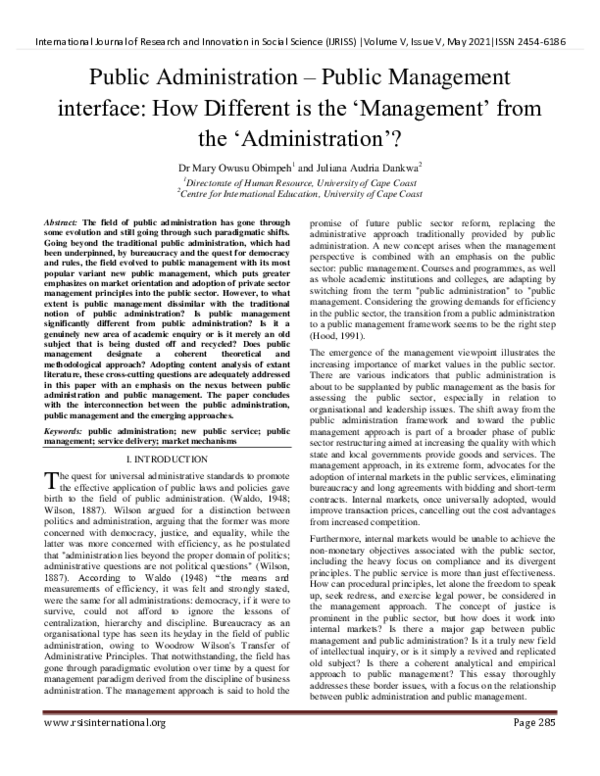(PDF) Public Administration – Public Management interface: How ...