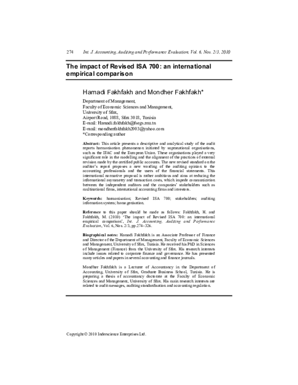 (PDF) The impact of Revised ISA 700: an international empirical comparison