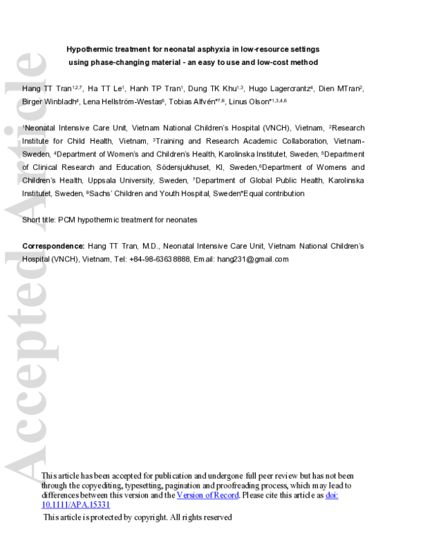 (PDF) Hypothermic treatment for neonatal asphyxia in low‐resource ...